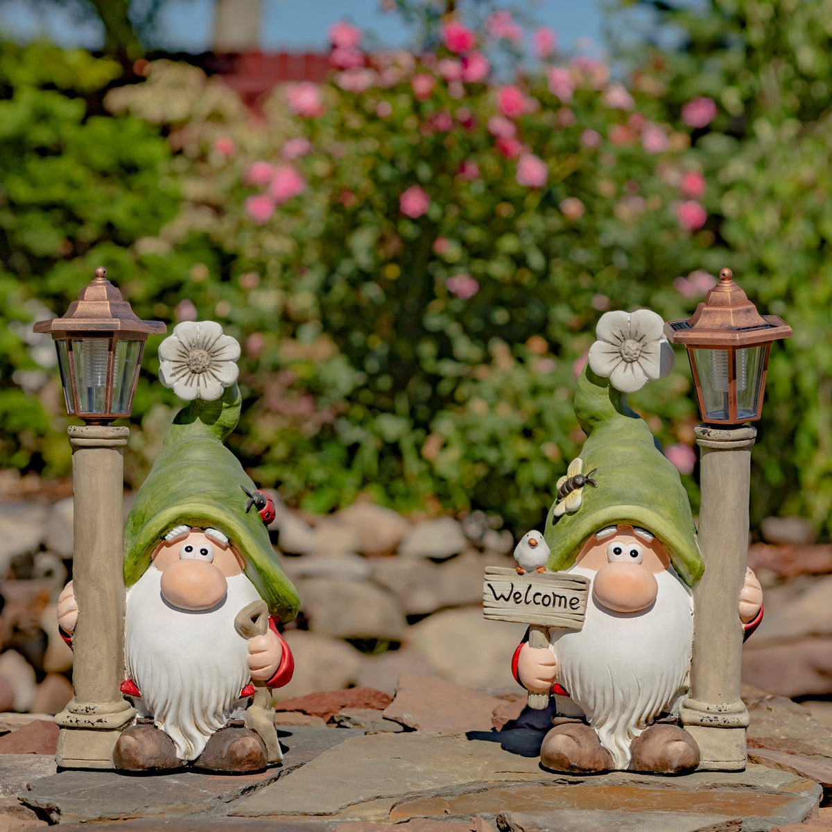 (Set of 2) Spring Garden Gnomes with Solar Lanterns "Shortstack & Dink ...