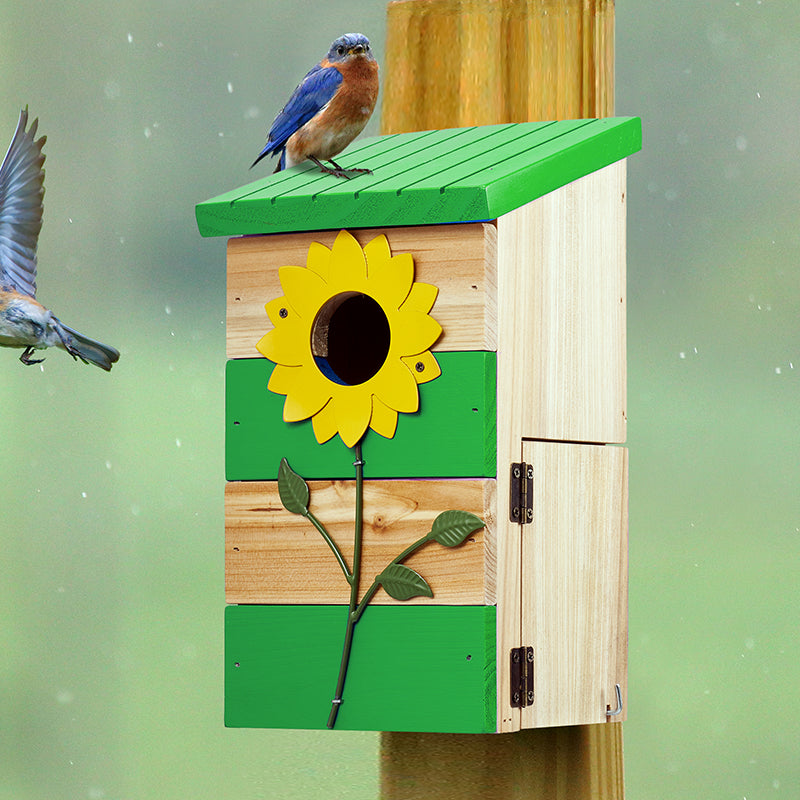 Wood Bird House with Sunflower Predator Guard – Garden Lovers Club