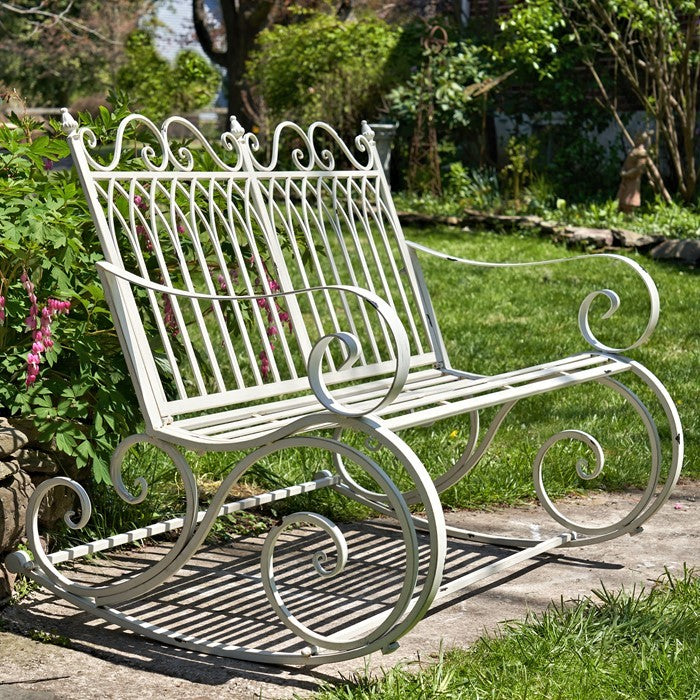 Iron Rocking Garden Bench in Antique White "Tatiana" – Garden Lovers Club