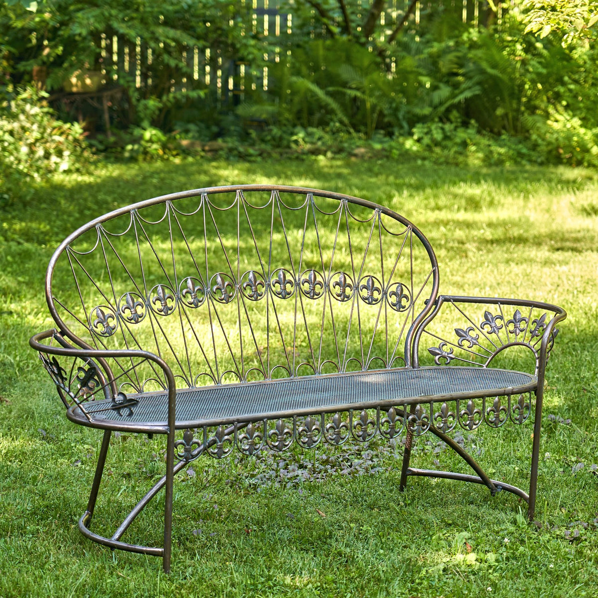 "La Rochelle - Paris 1968" Iron Garden Bench with Curved Back in Antiq ...