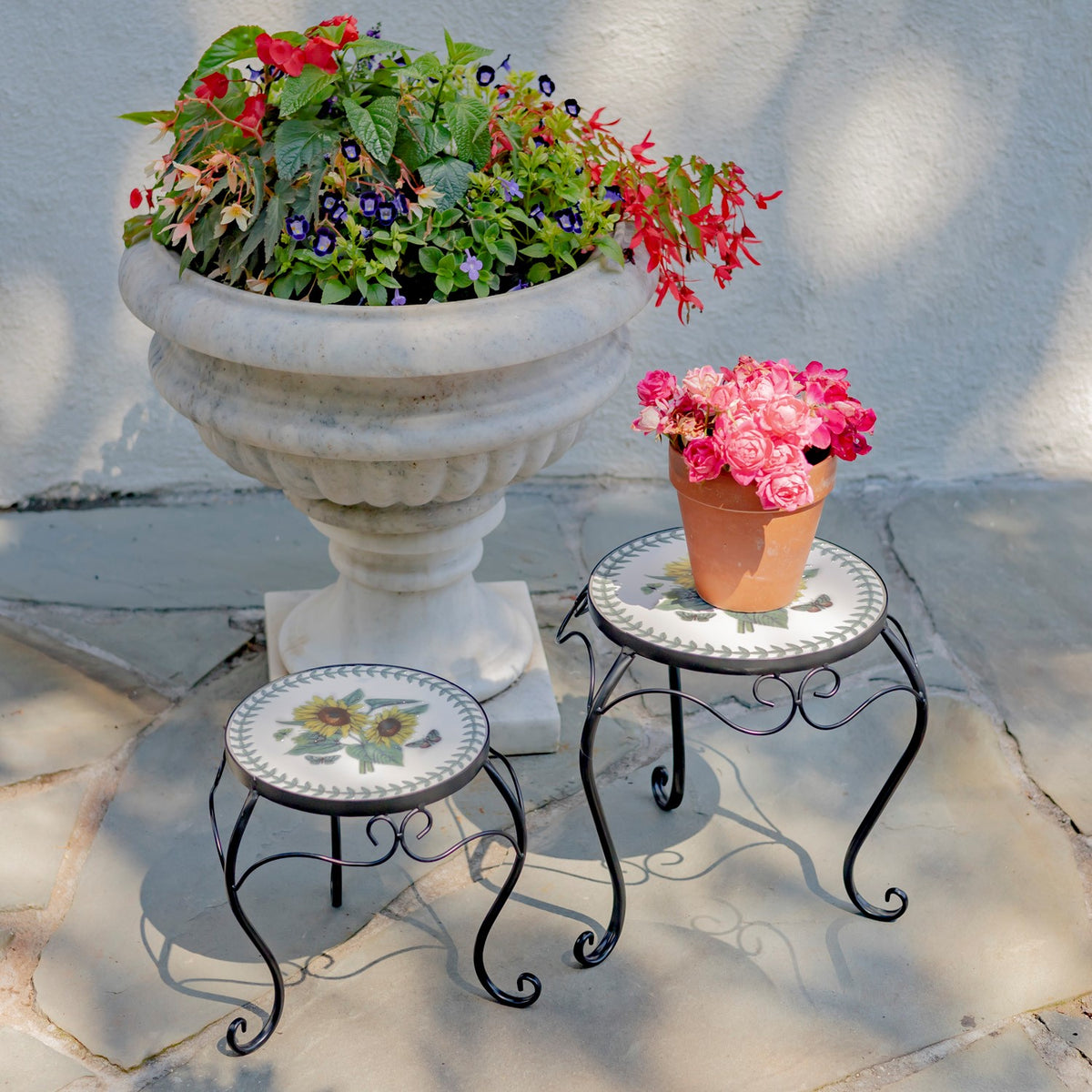 "Marisol" Set of 2 Round Iron Mosaic Plant Stands – Garden Lovers Club